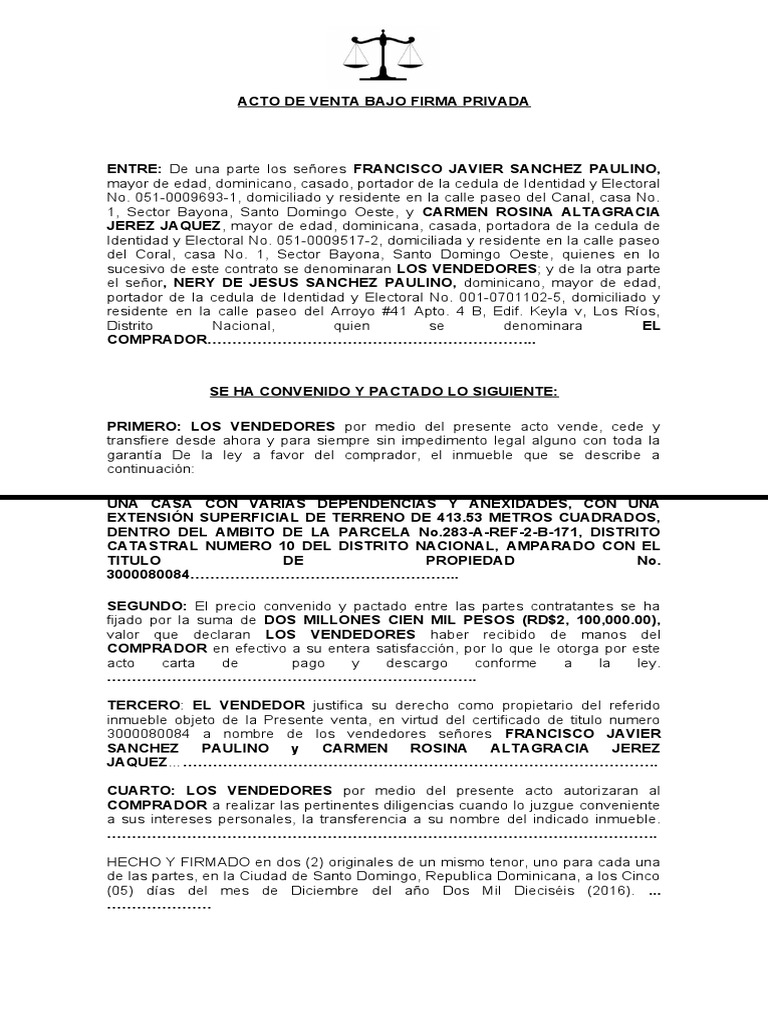 Acto de Venta | PDF | República Dominicana