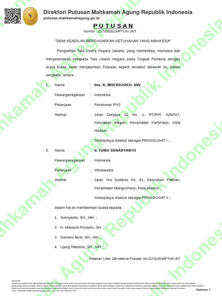 Putusan 217 G 2019 Ptun - JKT 20201127 | PDF