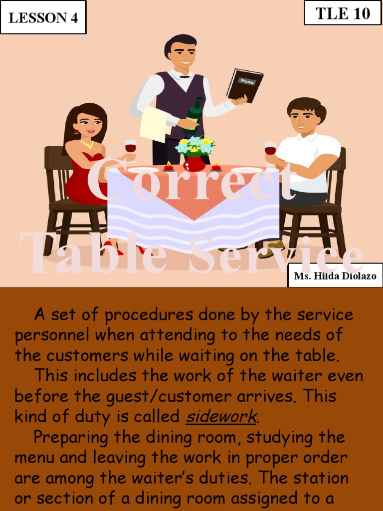 Tle10 Lesson 4 Correct Table Service Procedures | PDF | Waiting Staff ...