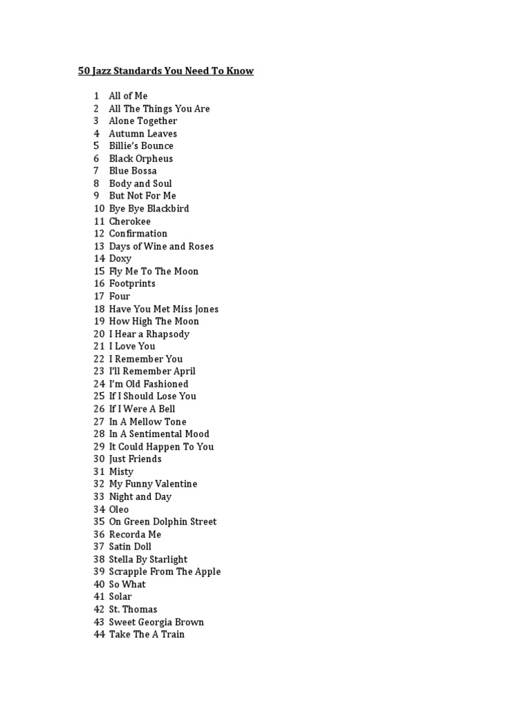 Essential Jazz Standards List | PDF | Poetry