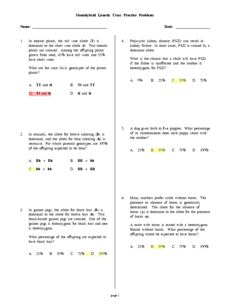 Monohybrid Cross Practice Problems | PDF | Zygosity | Allele