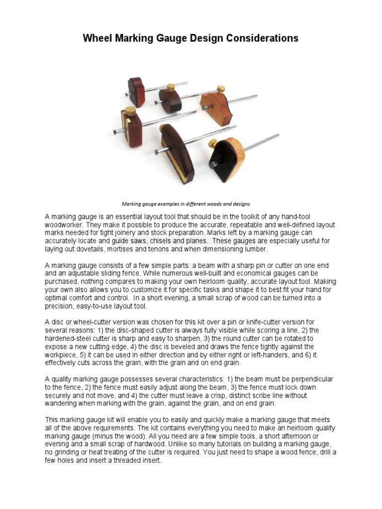 Make A Wheel Marking Gauge | PDF | Screw | Woodworking