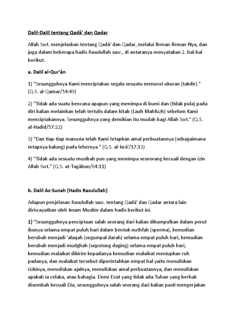 Dalil-Dalil Qada' Dan Qadar | PDF