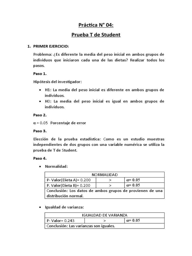 Prueba T de Student | PDF | Prueba T de Student | Prueba de hipótesis ...