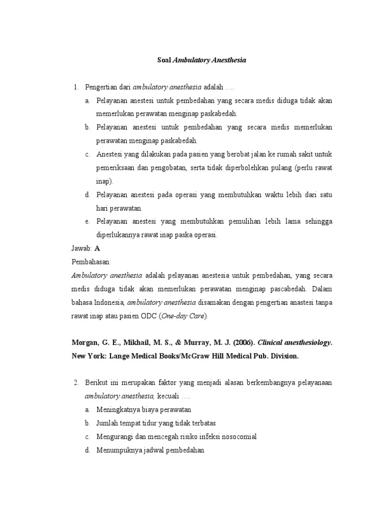Soal Ambulatory Anesthesia | PDF