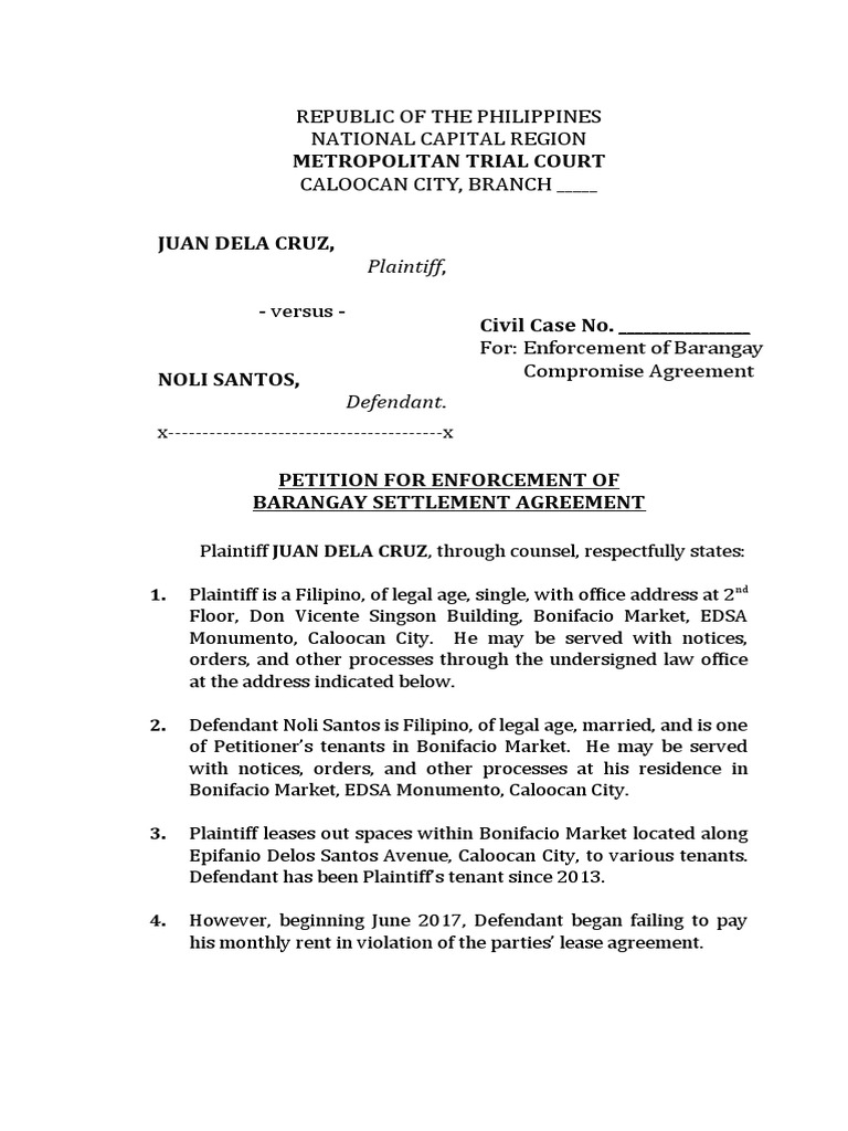 Petition Brgy Settlement - Scribd | PDF | Settlement (Litigation) | Lawsuit