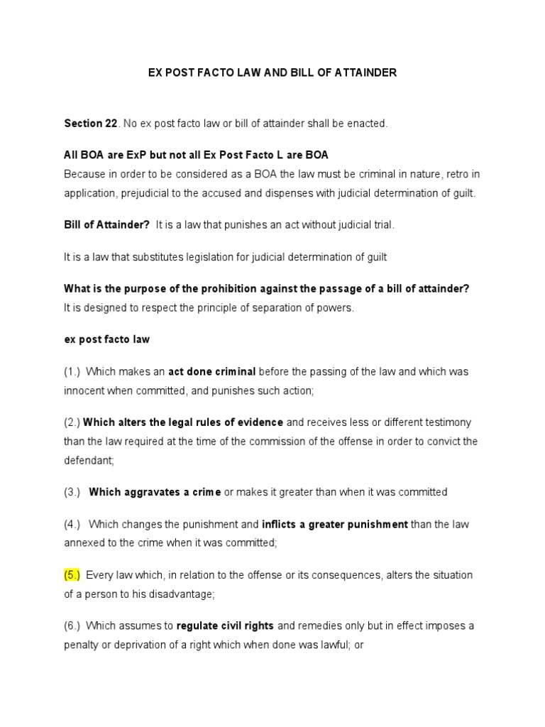 Ex Post Facto Law and Bill of Attainder | PDF | Ex Post Facto Law ...