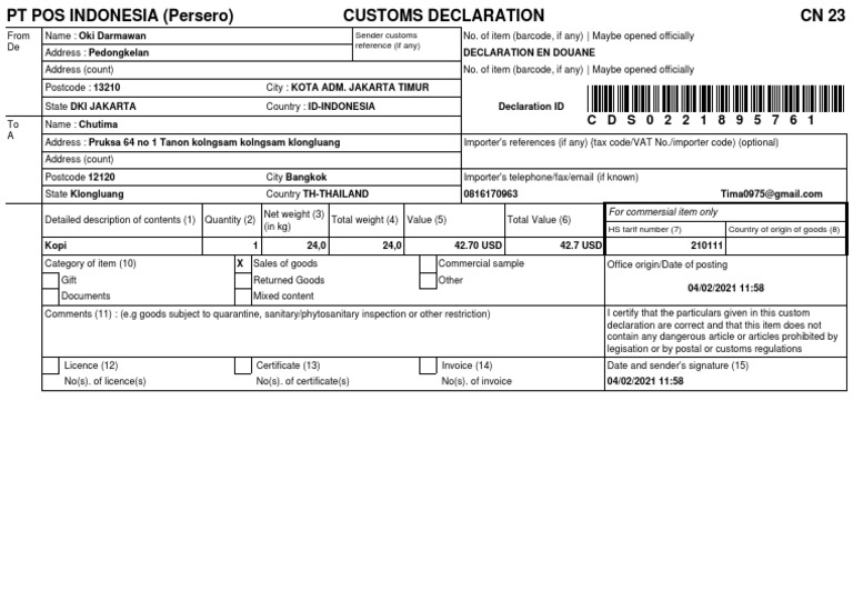 Declaration en Douane: Sender Customs Reference (If Any) | PDF ... Declaration en Douane: Sender Customs Reference (If Any) | PDF ...