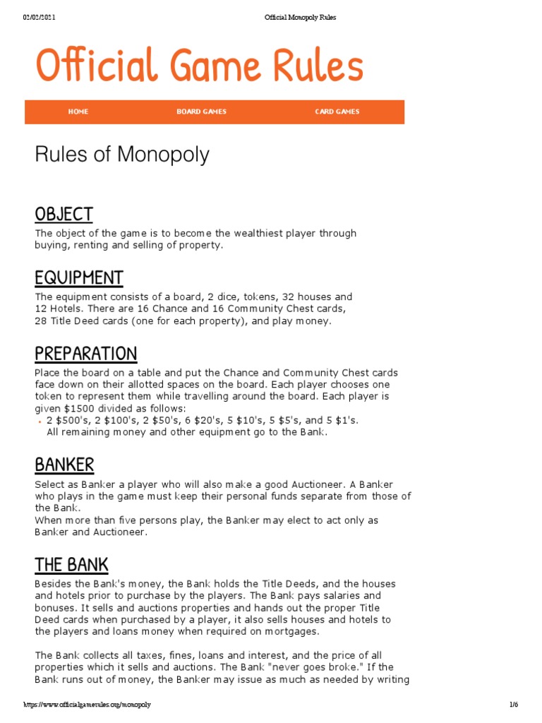 Official Monopoly Rules | PDF | Mortgage Loan | Loans