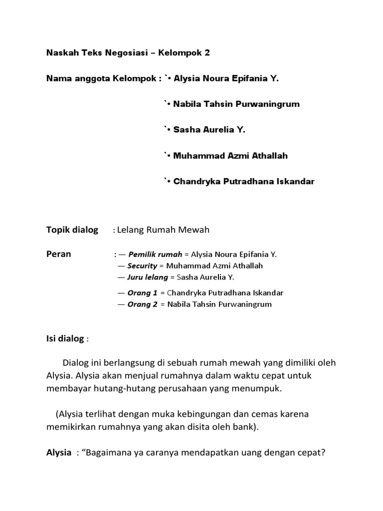 Naskah Dialog Teks Negosiasi - Kelompok 2 | PDF