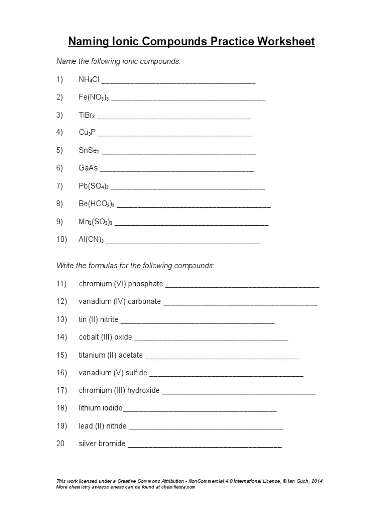 Naming Ionic Compounds Practice Worksheet | PDF | Technology & Engineering