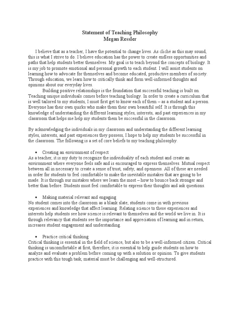 Statement of Teaching Philosophy | PDF | Critical Thinking | Thought