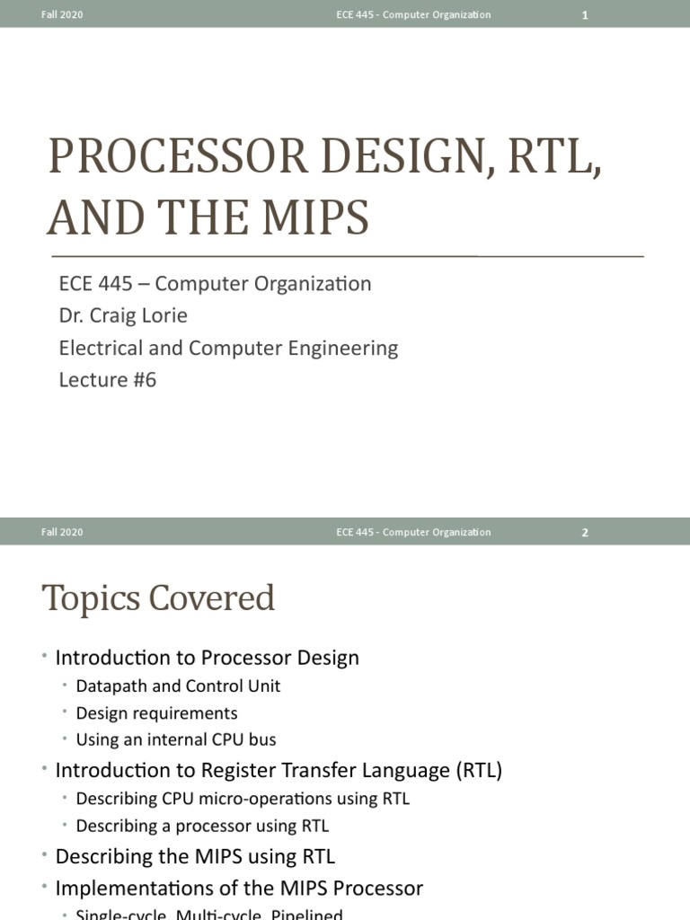 ECE 445 - Fall 2020 - Lecture 6 - Introduction To Processor Design, RTL, and The MIPS | PDF ...