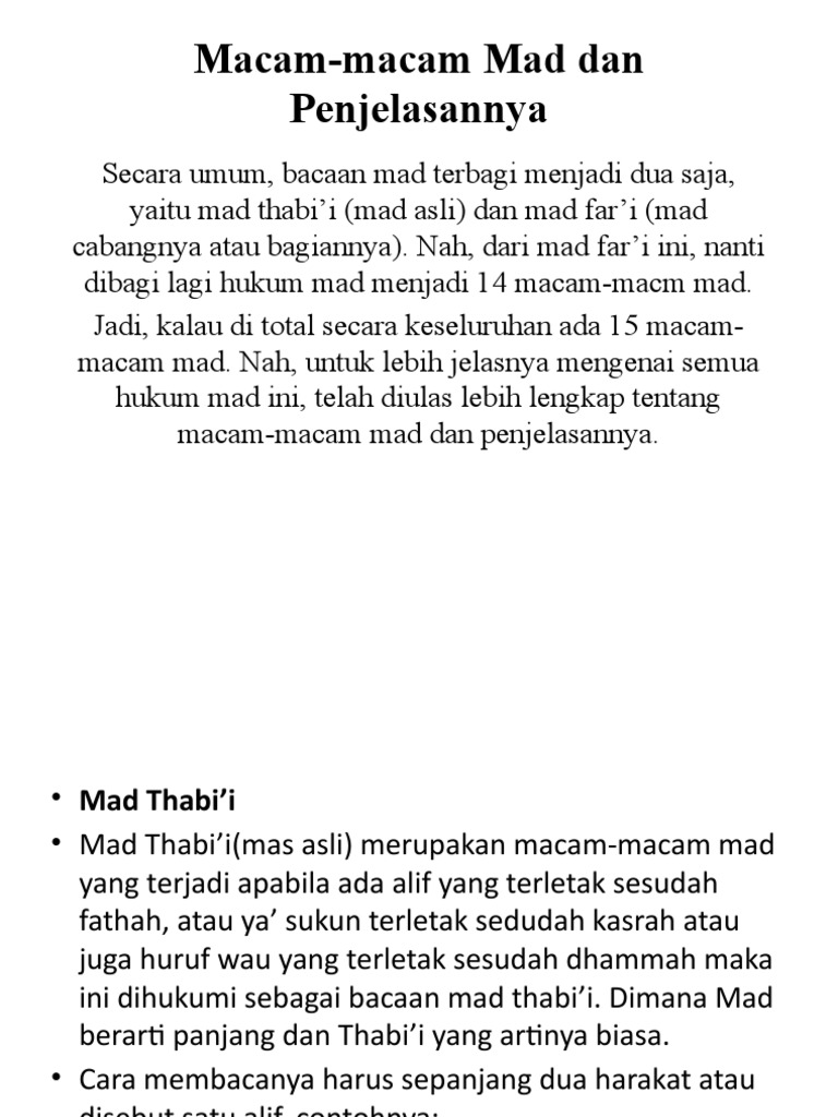 Macam-Macam Mad Dan Penjelasannya | PDF