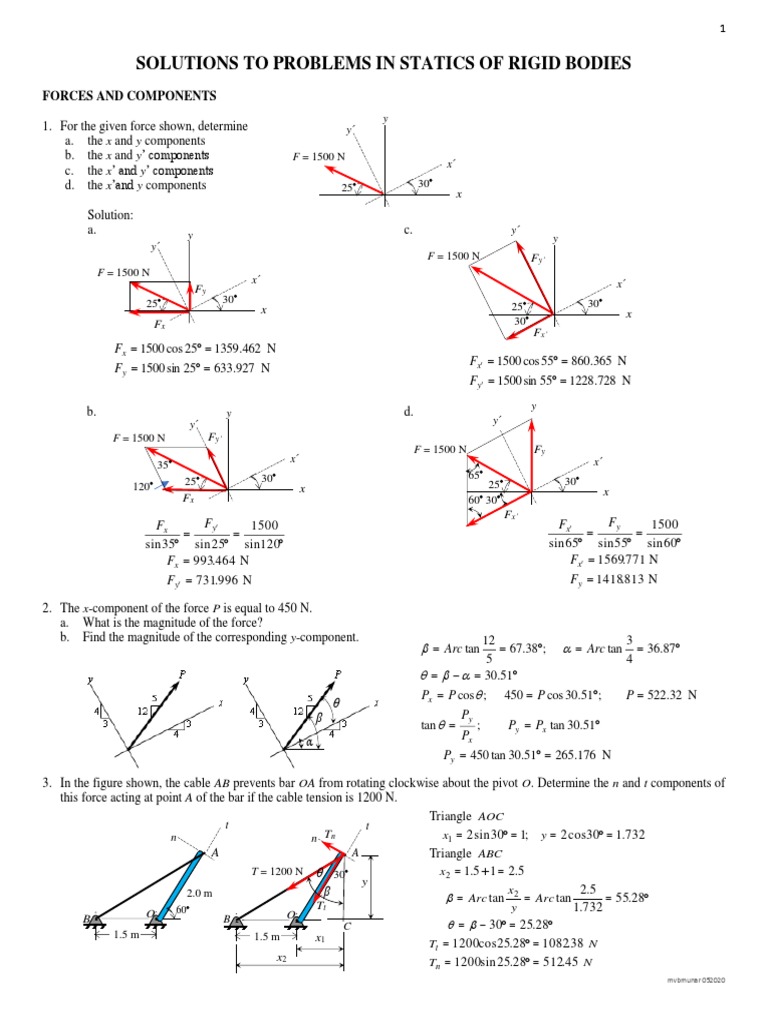 Solutions To Problems In Statics Of Rigid Bodies Pdf Euclidean Vector Elementary Mathematics