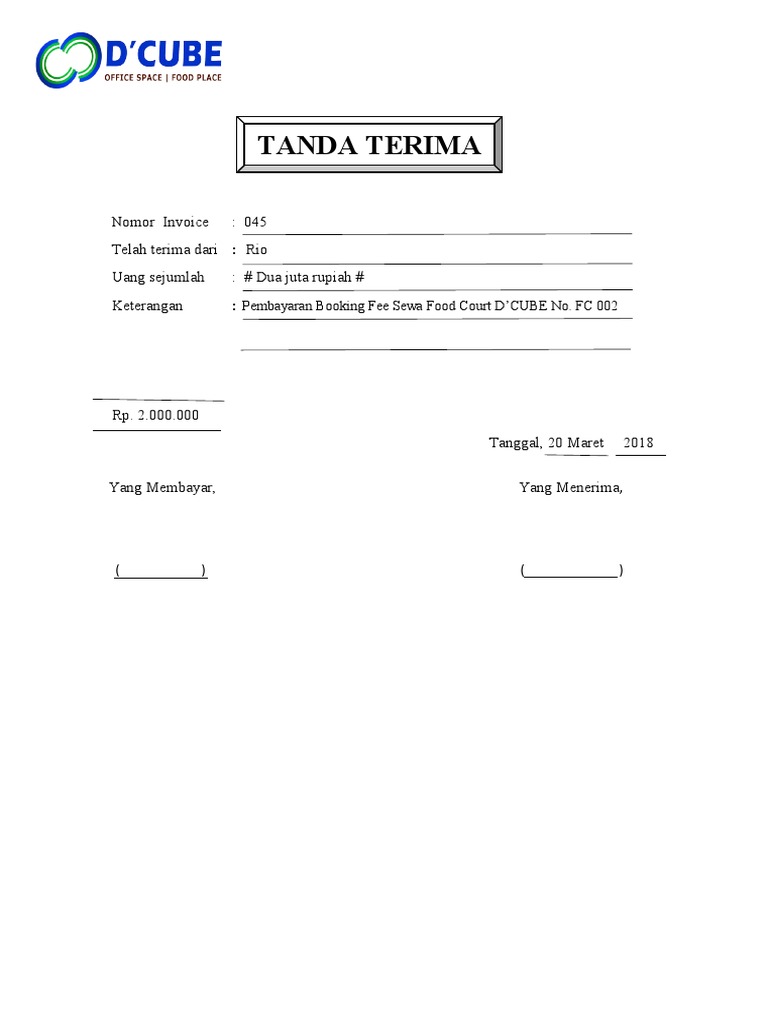 Tanda Terima D'CUBE Bugi Booking Fee FC 045 | PDF