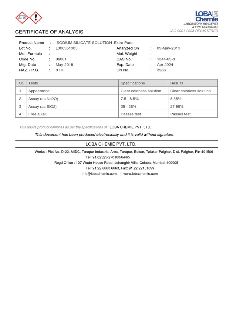 Certificate of Analysis | PDF