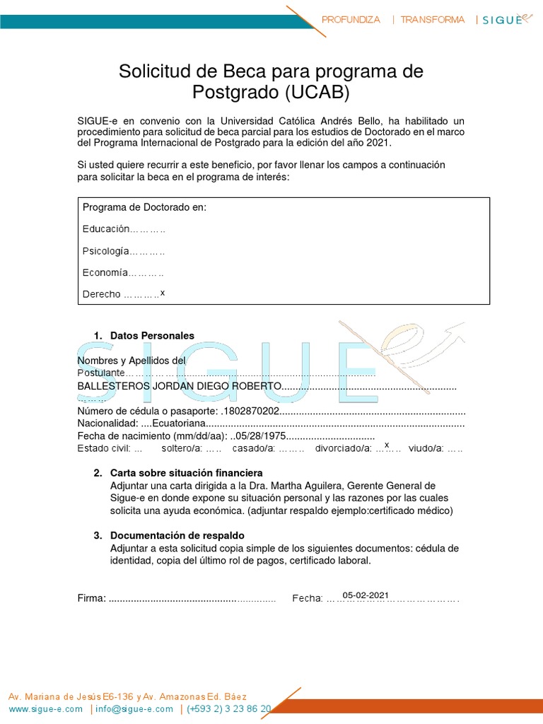 Solicitud de Becas Ucab 2021 | PDF