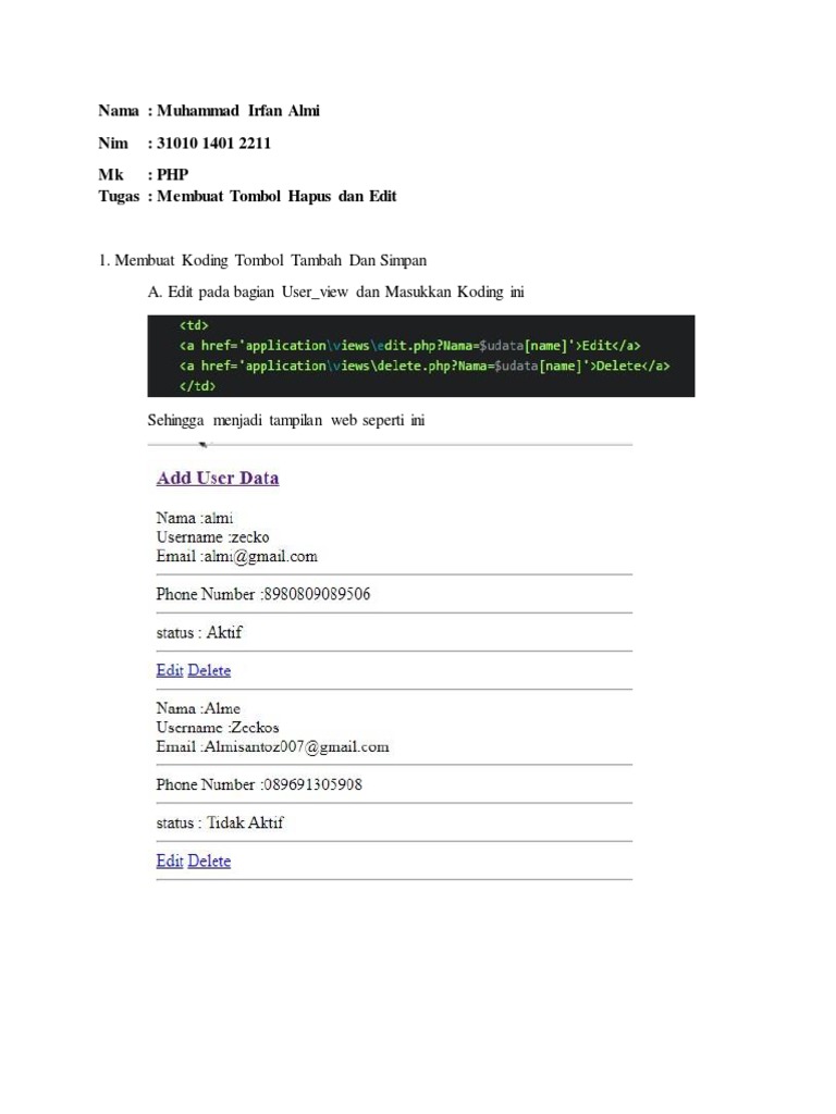 Tutorial PHP: Tombol Hapus dan Edit | PDF