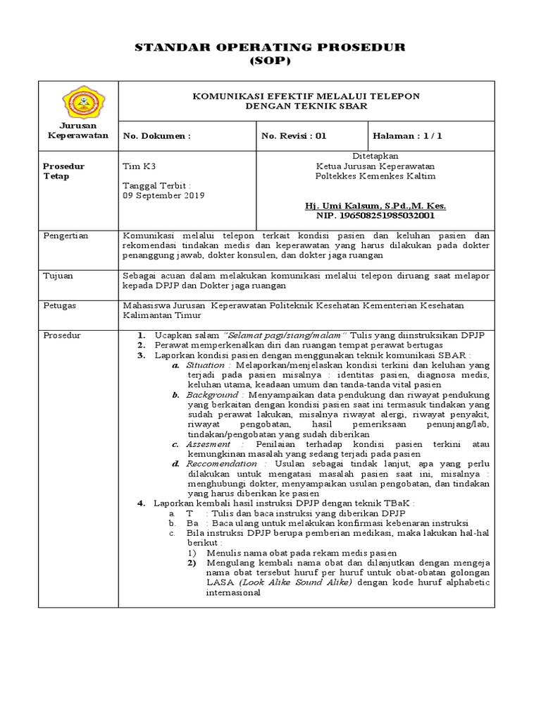 Sop Komunikasi Efektif Melalui Telepon Dengan Teknik Sbar | PDF