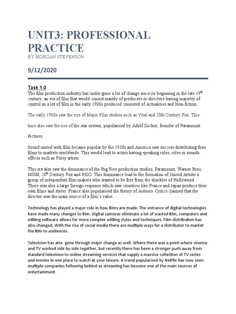 Unit 3 Professional Practise | PDF