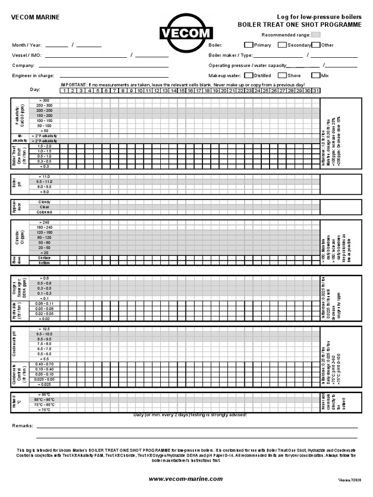 Low-Pressure Boiler Log Sheet | PDF | Dose (Biochemistry) | Chemistry