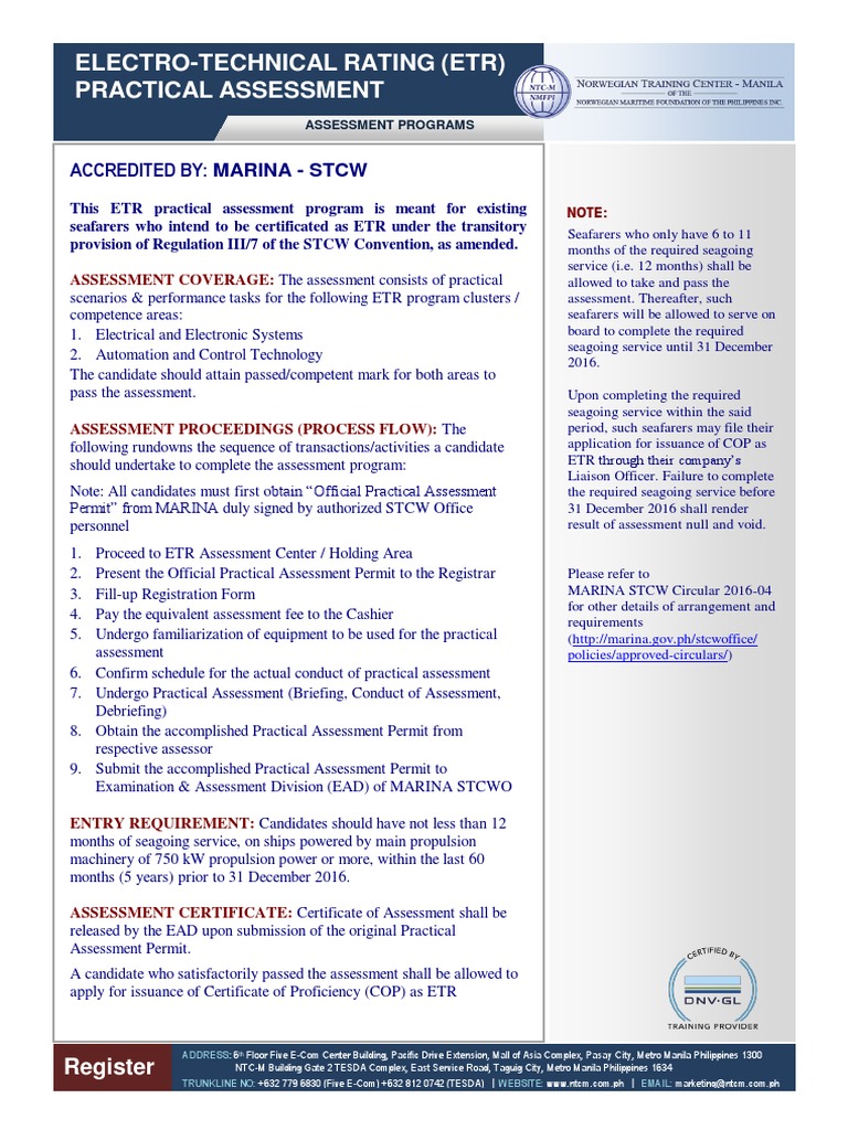 Electro-Technical Rating (ETR) Practical Assessment: Accredited By: Marina - STCW | PDF ...