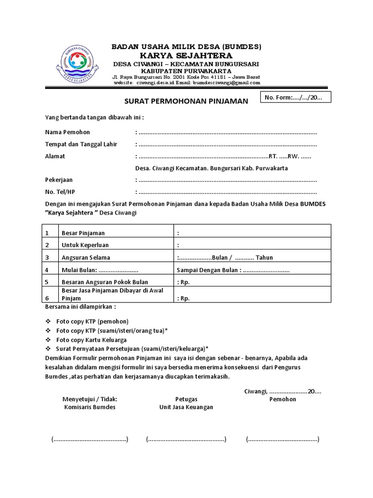 Contoh Form Pengajuan Pinjaman | PDF