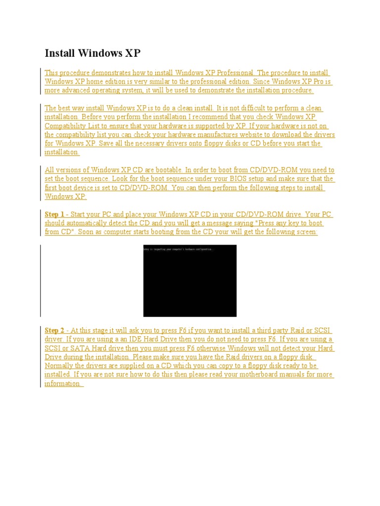 Install Windows XP | PDF | Booting | Floppy Disk