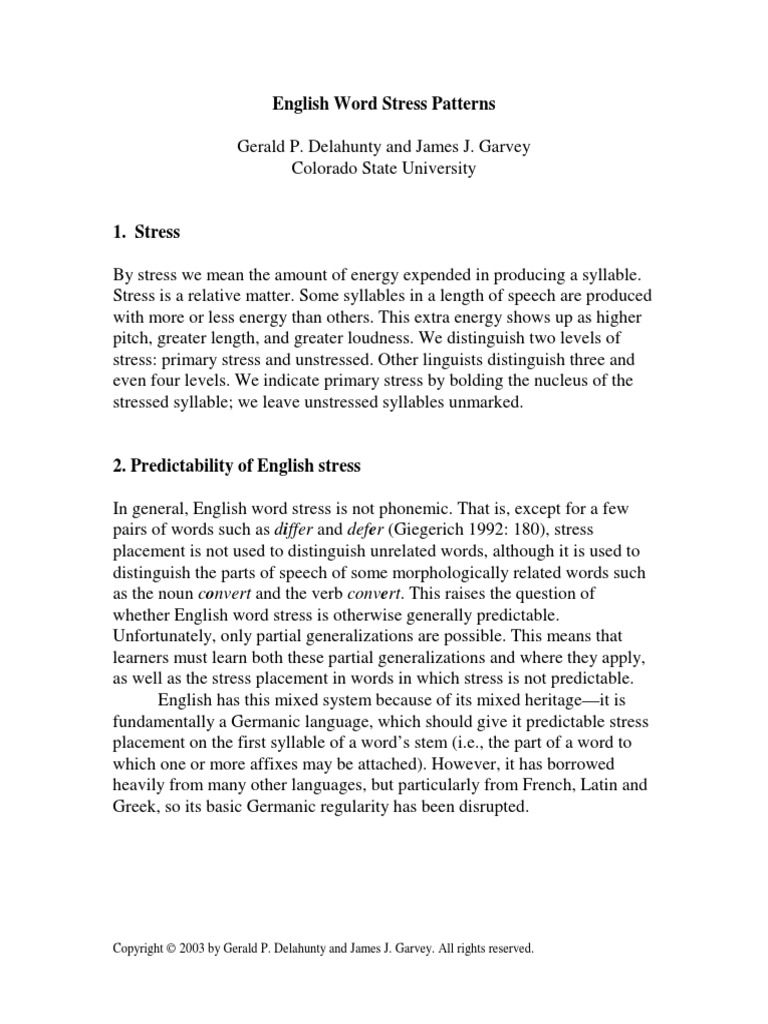 English Word Stress Patterns | PDF