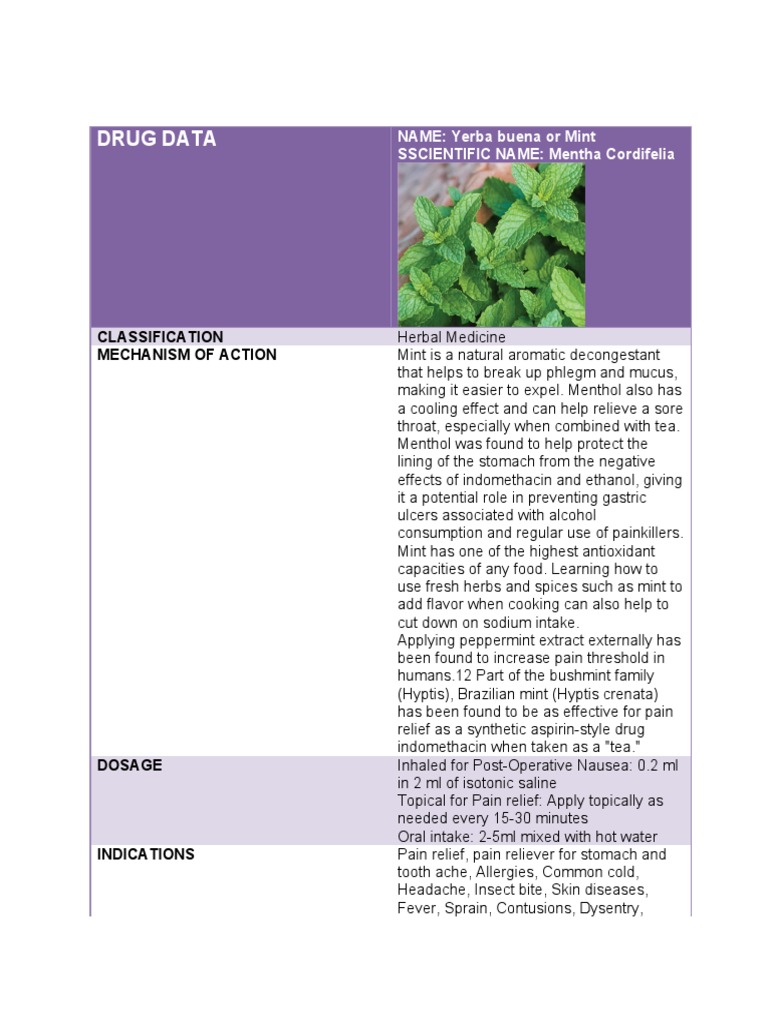 Drug Data: Classification Mechanism of Action | PDF | Gastroesophageal ...