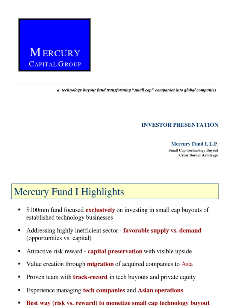 David Fann (Aksia) Pitches Mercury Capital | PDF | Venture Capital ...