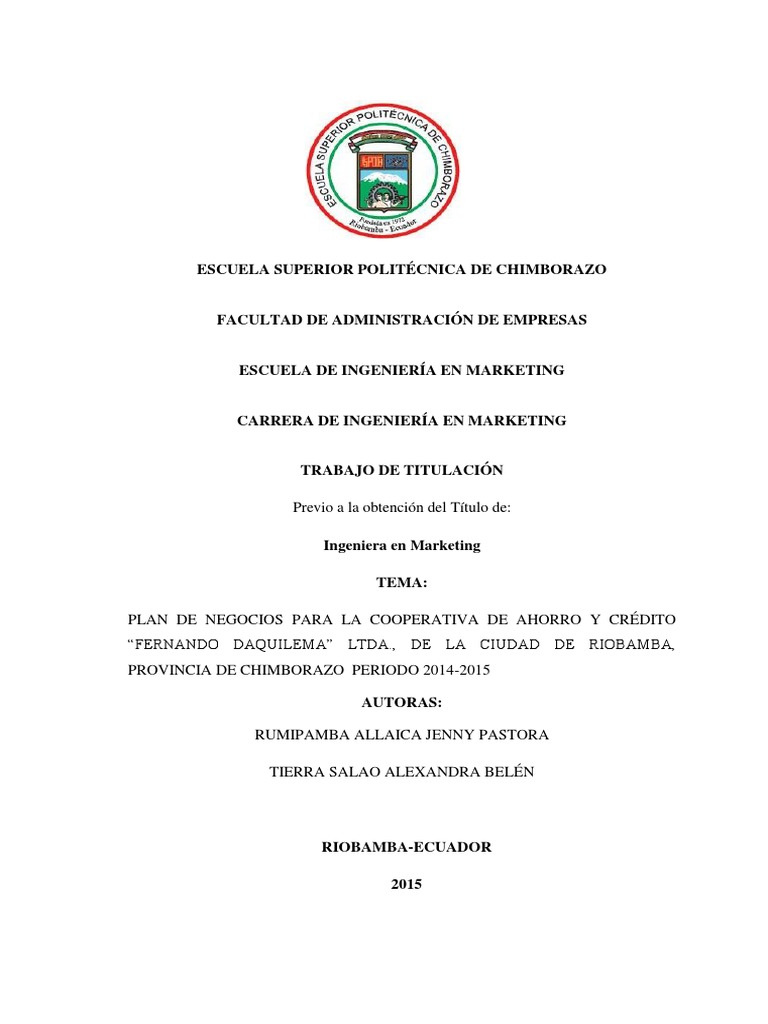 Plan de Negocios para COAC Daquilema | PDF | Cooperativa ...