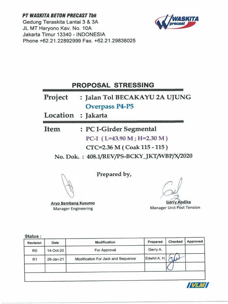 Proposal Stressing BECAKAYU 2A Ujung PC-I Girder Segmental L 43.90 M - H 2.30 M OP P4 - P5 | PDF