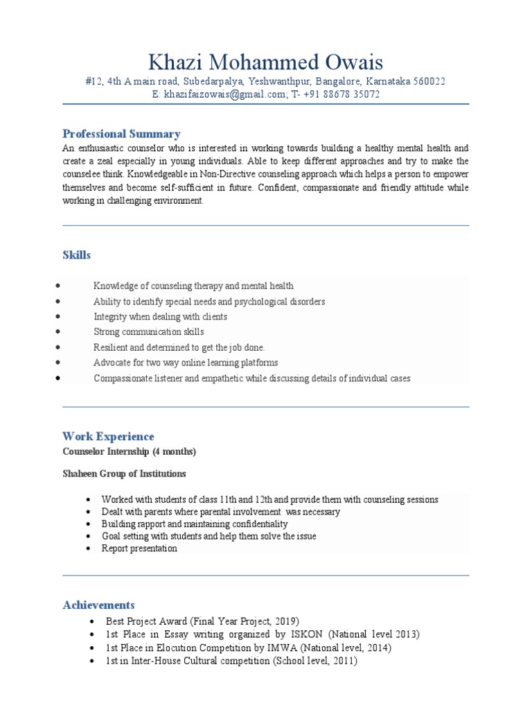 Khazi Mohammed Owais: Professional Summary | PDF | Career & Growth