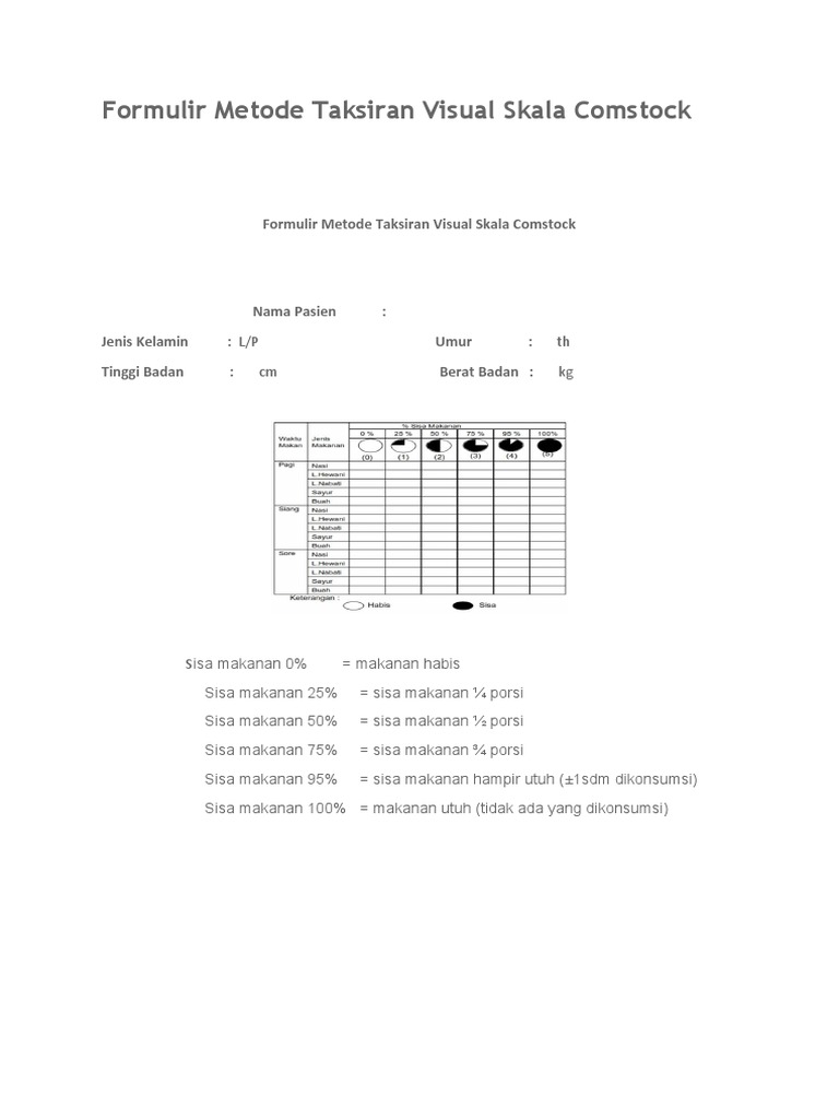 Formulir Sisa Makanan Metode Comstock | PDF