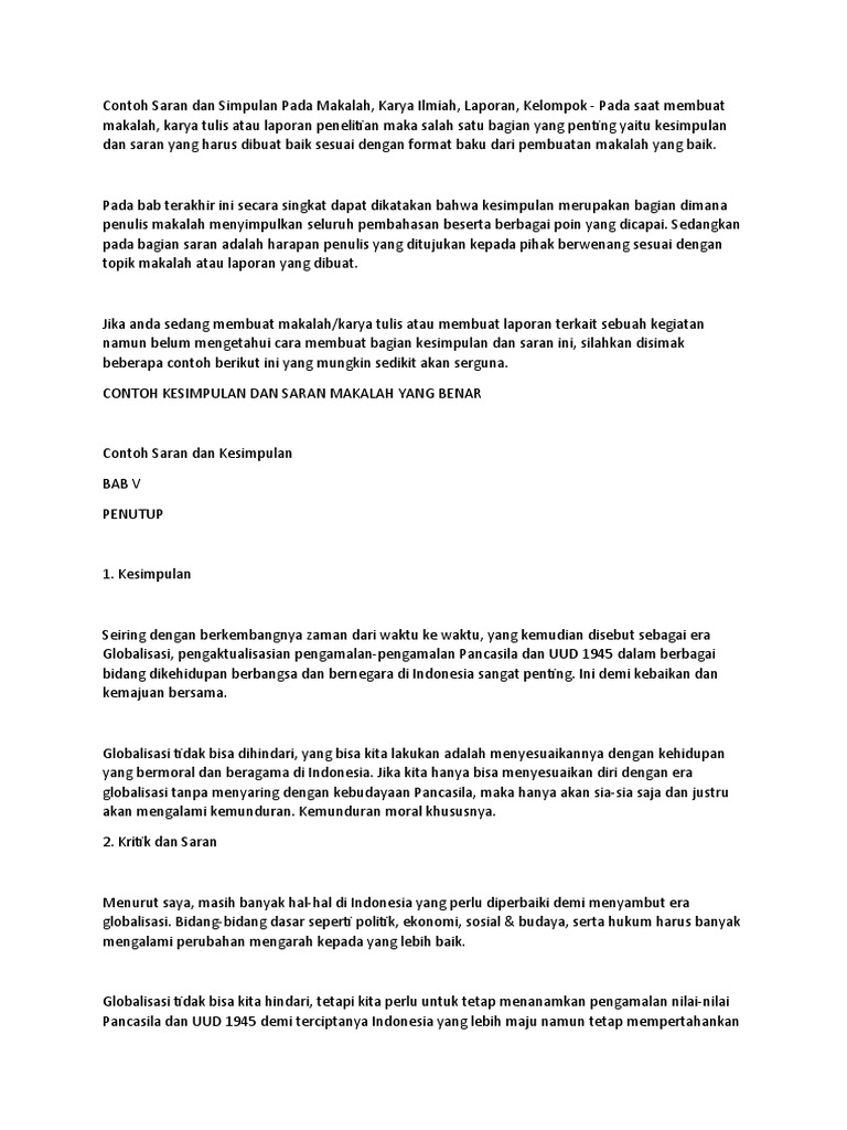Contoh Saran Dan Simpulan Pada Makalah | PDF