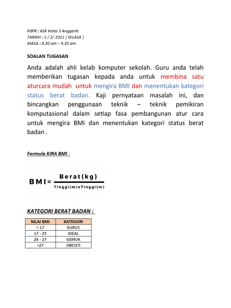 Cara Mengira BMI dan Kategorinya | PDF