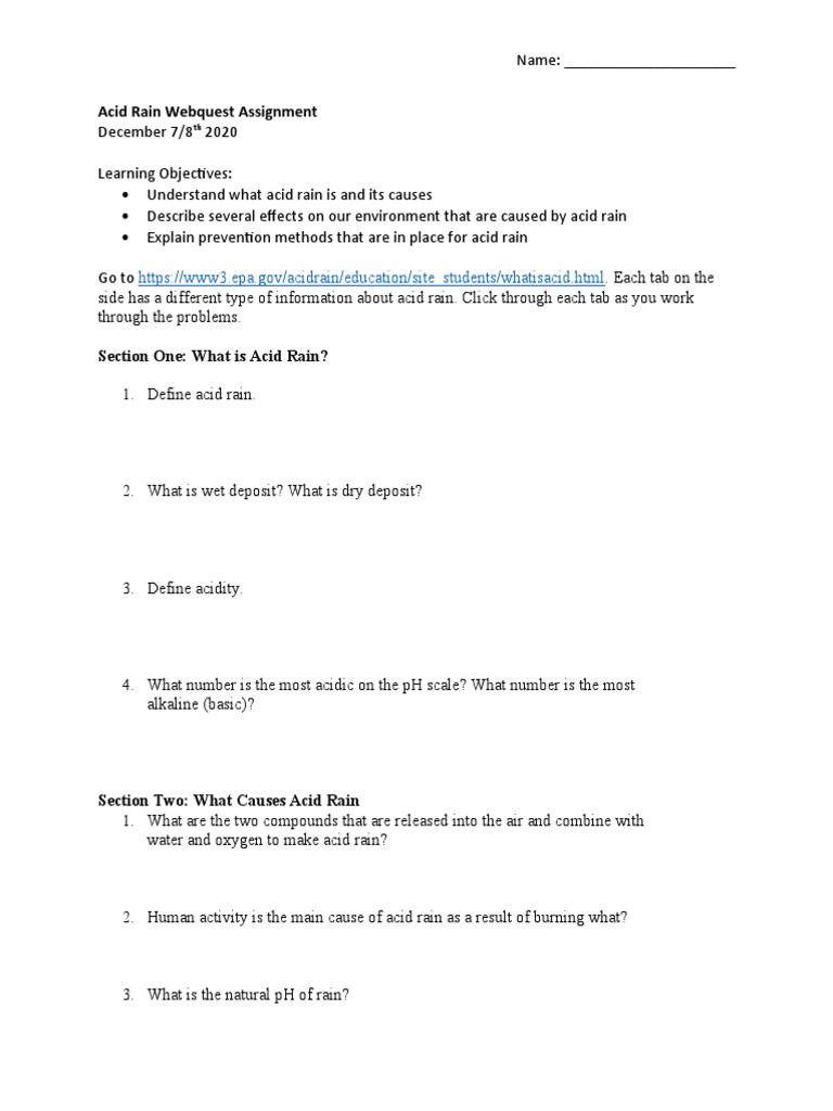 Acid Rain Webquest Assignment | PDF