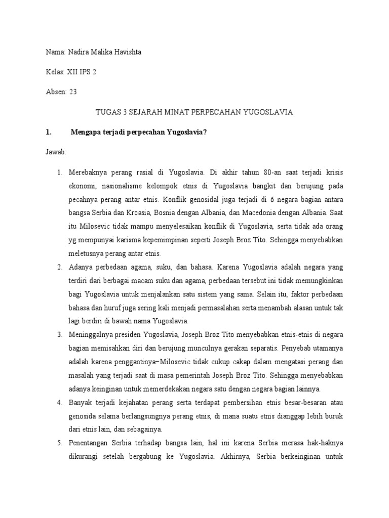 Tugas 3 Sejarah Minat Perpecahan Yugoslavia | PDF