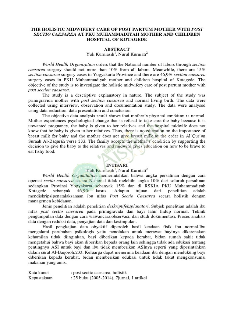 The Holistic Midwifery Care of Post Partum Mother With Post | PDF ...