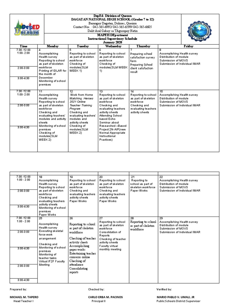 February Instructional Supervisory Schedule 2020 | PDF | Business