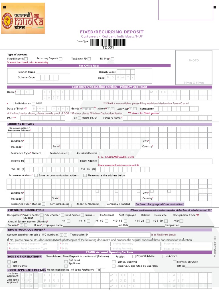Fixed Deposit Account Opening Form | PDF | Money | Financial Services