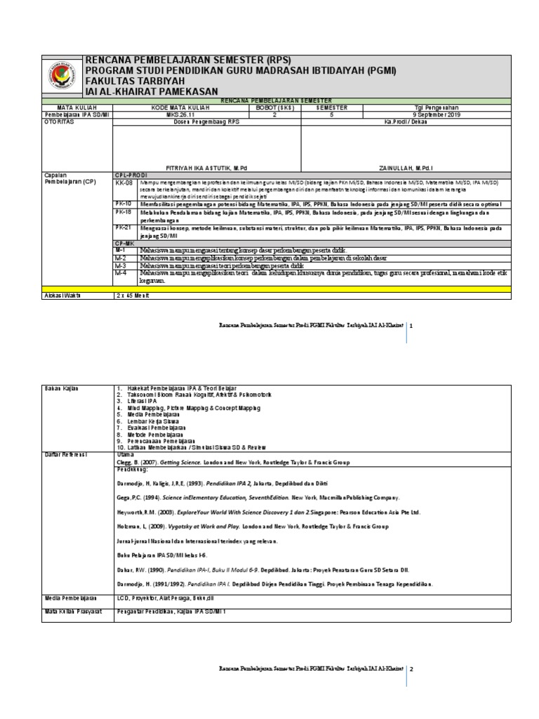 RPS Pembelajaran IPA | PDF