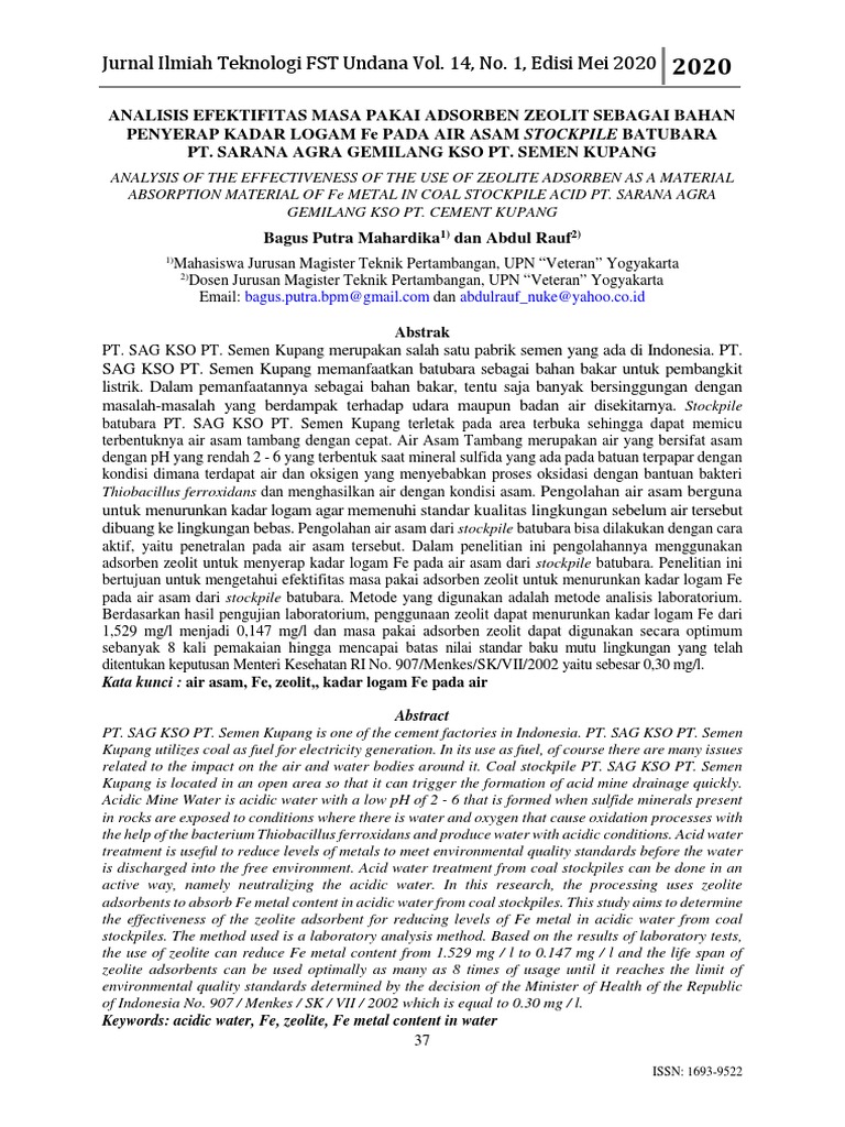 Jurnal Ilmiah Teknologi FST Undana Vol. 14, No. 1, Edisi Mei 2020 | PDF