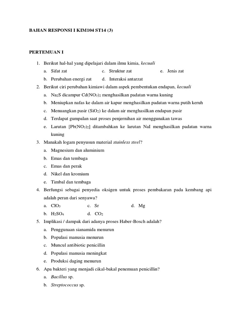Soal Dan Jawaban Responsi I Kim104 | PDF