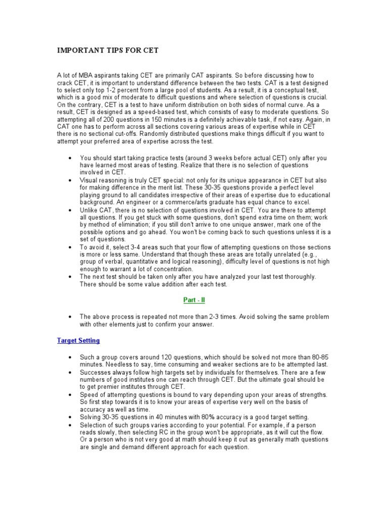 Important - Tips - For - Cet | Download Free PDF | Test (Assessment ...