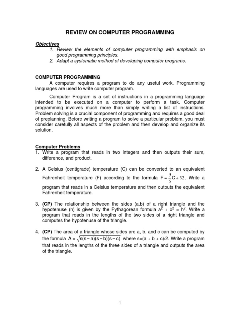 Computer Programming Revisited | PDF | Matrix (Mathematics) | Area