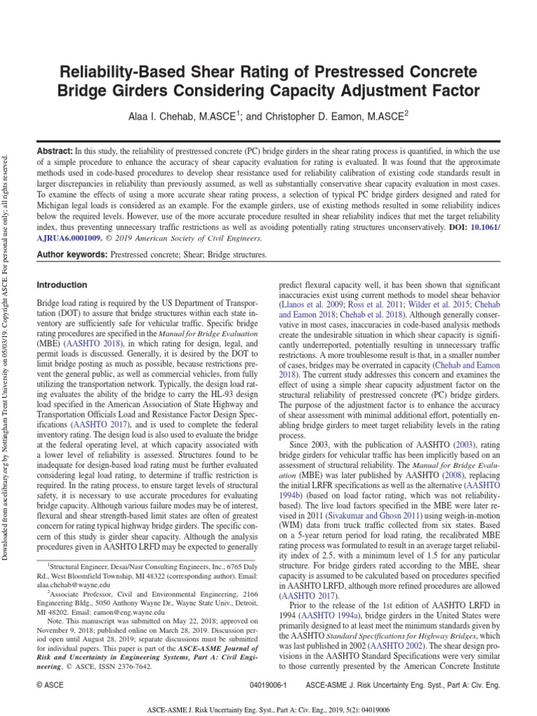 Reliability-Based Shear Rating of Prestressed Concrete Bridge Girders ...