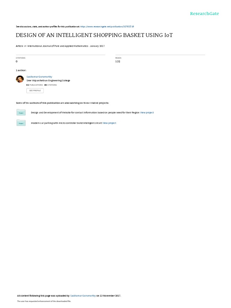 DESIGN OF AN INTELLIGENT SHOPPING BASKET USING IoT | PDF | Barcode ...